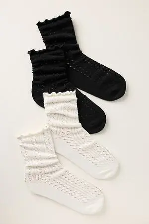 Anthropologie Potelle Pointelle Trouser Socks Set Of 2 - Black & Ivory