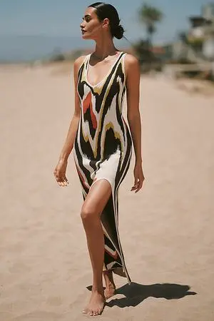 CELANDINE Sleeveless Sweater Midi Dress - Neutral Pattern