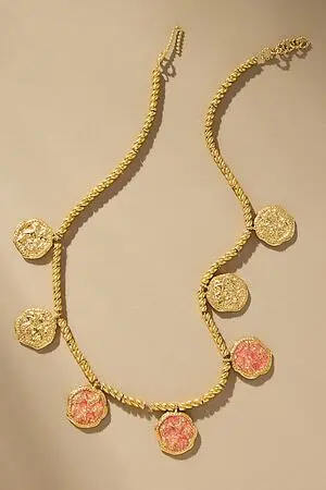 Joanna Laura Constantine Enamel Waves Charm Necklace - Gold/pink