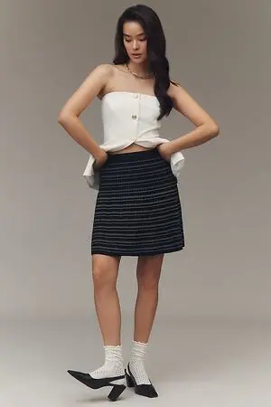 Theory Contrast Stripe Knit Mini Skirt - Black