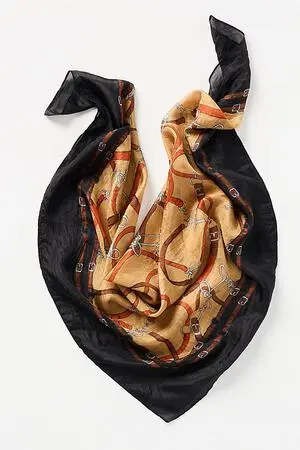 Anthropologie Large Prted Silk Scarf Buckle / Brown