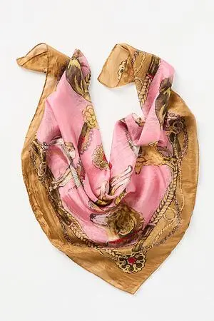 Anthropologie Large Prted Silk Scarf - Dogs / Pink