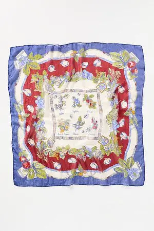 Anthropologie Large Prted Silk Scarf - Fruits / Blue