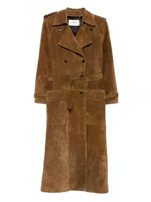 Saint Laurent Long Double-breasted Suede Coat