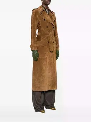 Saint Laurent Long Double-breasted Suede Coat