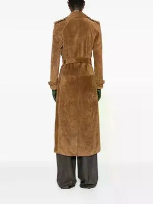 Saint Laurent Long Double-breasted Suede Coat