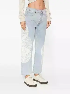 FRAME Crochet Embellished Straight Leg Jeans - Blue