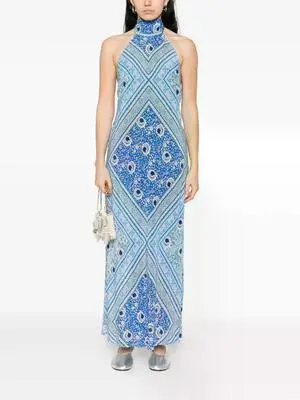Rixo Paisley Print Halterneck Dress
