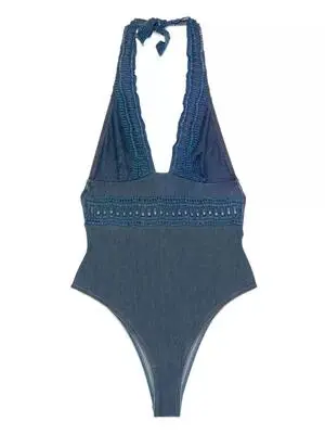 Ermanno Scervino Crochet-lace Halter Swimsuit - Blue