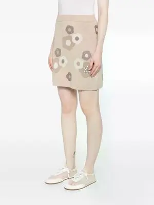 Kenzo Floral-pattern Knit Skirt - Neutrals