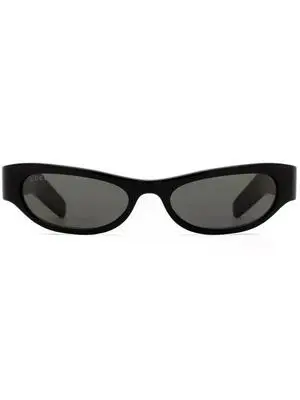Gucci Logo-engraved Oval Frame Sunglasses - Black