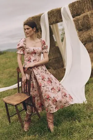 MARE MARE Square-neck A-line Midi Dress - Pink Floral