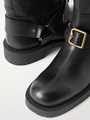 Burberry Buckled Leather Boots - Black