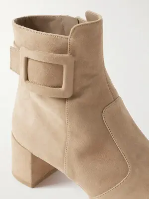ROGER VIVIER Très Vivier Polly 45 Buckled Suede Ankle Boots - Neutrals