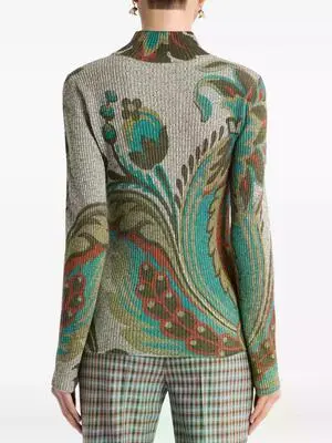 Etro Ribbed Paisley-print Turtleneck Sweater - Grey