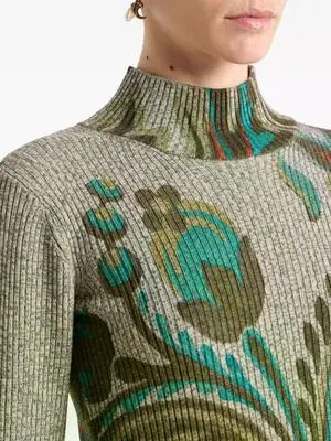 Etro Ribbed Paisley-print Turtleneck Sweater - Grey