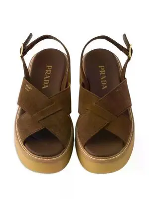 Prada Buckle-strap Suede Sandals - Brown