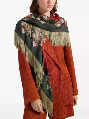 La DoubleJ Floral-print Fringed Scarf - Red