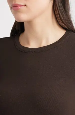 FRAME Rib Crewneck Top - Coffee
