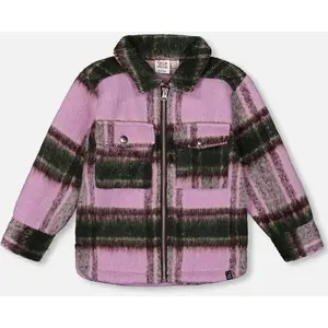 DEUX PAR DEUX Zipped Plaid Overshirt - Mauve And Green
