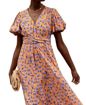RO&ZO Floral Print Puff Sleeve Dress