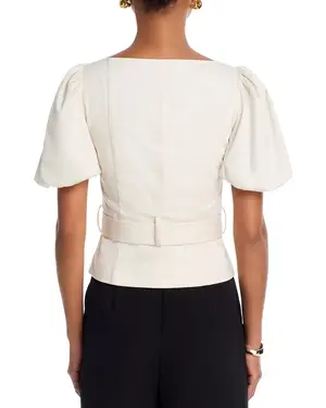 French Connection Sateen Weave Puff Sleeve Top