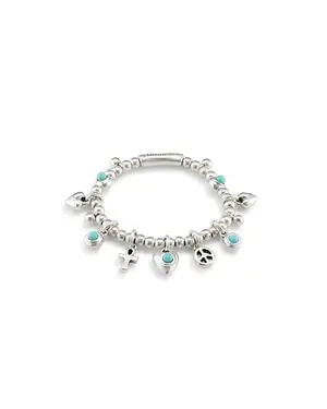 UNODE50 Sterling Plated Beaded Charm Bracelet With Symbolic Charms - Silver