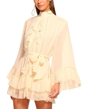 Ramy Brook Claudia Ruffle Tie Waist Mini Dress - Bone