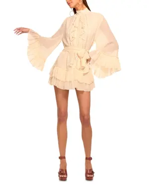 Ramy Brook Claudia Ruffle Tie Waist Mini Dress - Bone