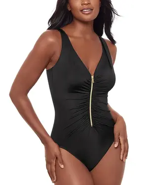 Miraclesuit Razzle Dazzle Zip One Piece Swimsuit - Black