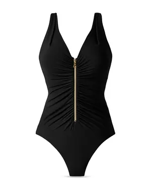 Miraclesuit Razzle Dazzle Zip One Piece Swimsuit - Black