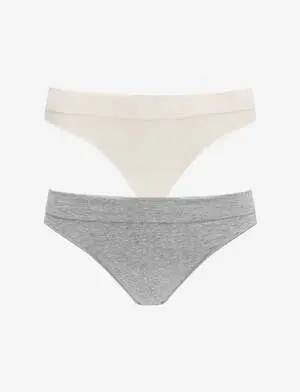 THIRDLOVE Seamless Cloud Cotton Thong 2 Pack Panty - Seasalt Heather Gray