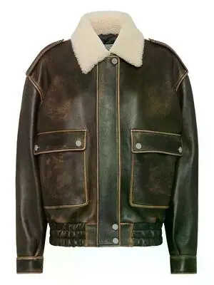 Philipp Plein Leather Aviator Bomber Jacket