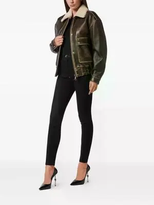 Philipp Plein Leather Aviator Bomber Jacket