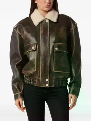 Philipp Plein Leather Aviator Bomber Jacket