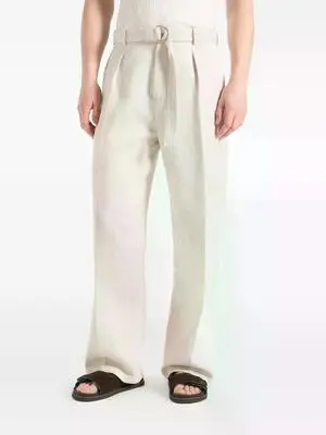Manière De Voir Wide-leg Textured Belted Trousers - Neutrals
