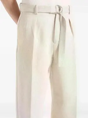 Manière De Voir Wide-leg Textured Belted Trousers - Neutrals
