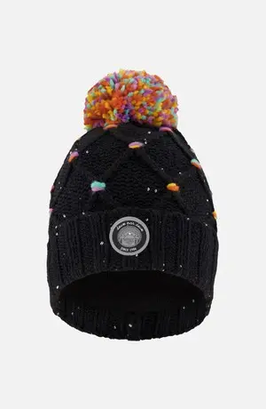 DEUX PAR DEUX Lined Knit Pompom Beanie - Black And Multicolor