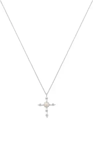 BEARFRUIT JEWELRY 14k Plated Opal Cross Pendant Necklace - Silver