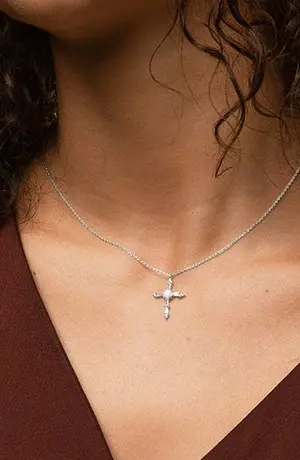 BEARFRUIT JEWELRY 14k Plated Opal Cross Pendant Necklace
