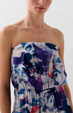 SCALPERS Printed Bandeau Maxi Dress - Blue