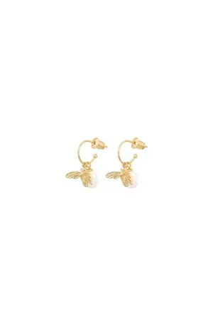 BEARFRUIT JEWELRY Sterling 18k Plated Bee Pearl Drop Earrings - Gold