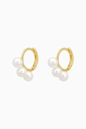 BEARFRUIT JEWELRY 18k -plated Triple Pearl Hoop Earrings - Gold