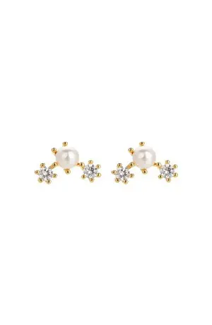 BEARFRUIT JEWELRY Sterling Silver 18k Plated Dawn Pearl Stud Earrings - Gold