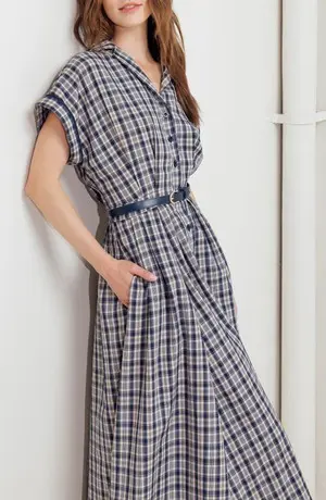 FREEMARKET Belted Plaid Shirtdress