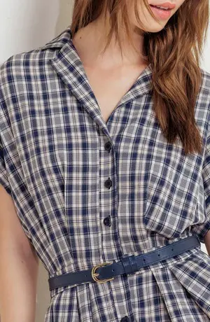 FREEMARKET Belted Plaid Shirtdress