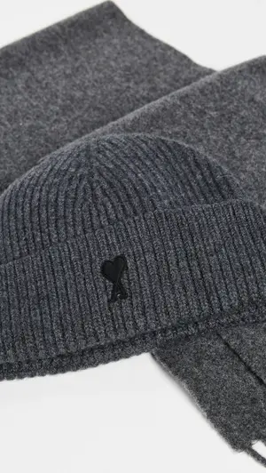Ami Felted Beanie - Gris Chine/noir