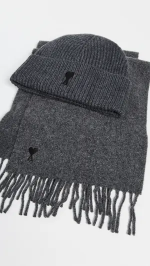 Ami Felted Beanie - Gris Chine/noir