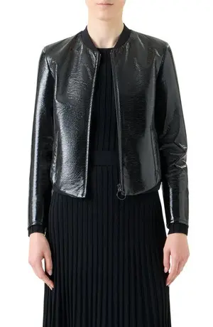 Akris Crinkled Lacquer Bomber Jacket