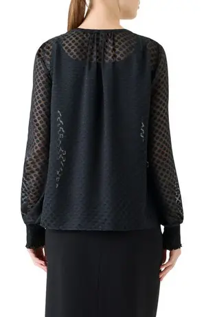 Akris Polka Dot Devoré Peasant Top